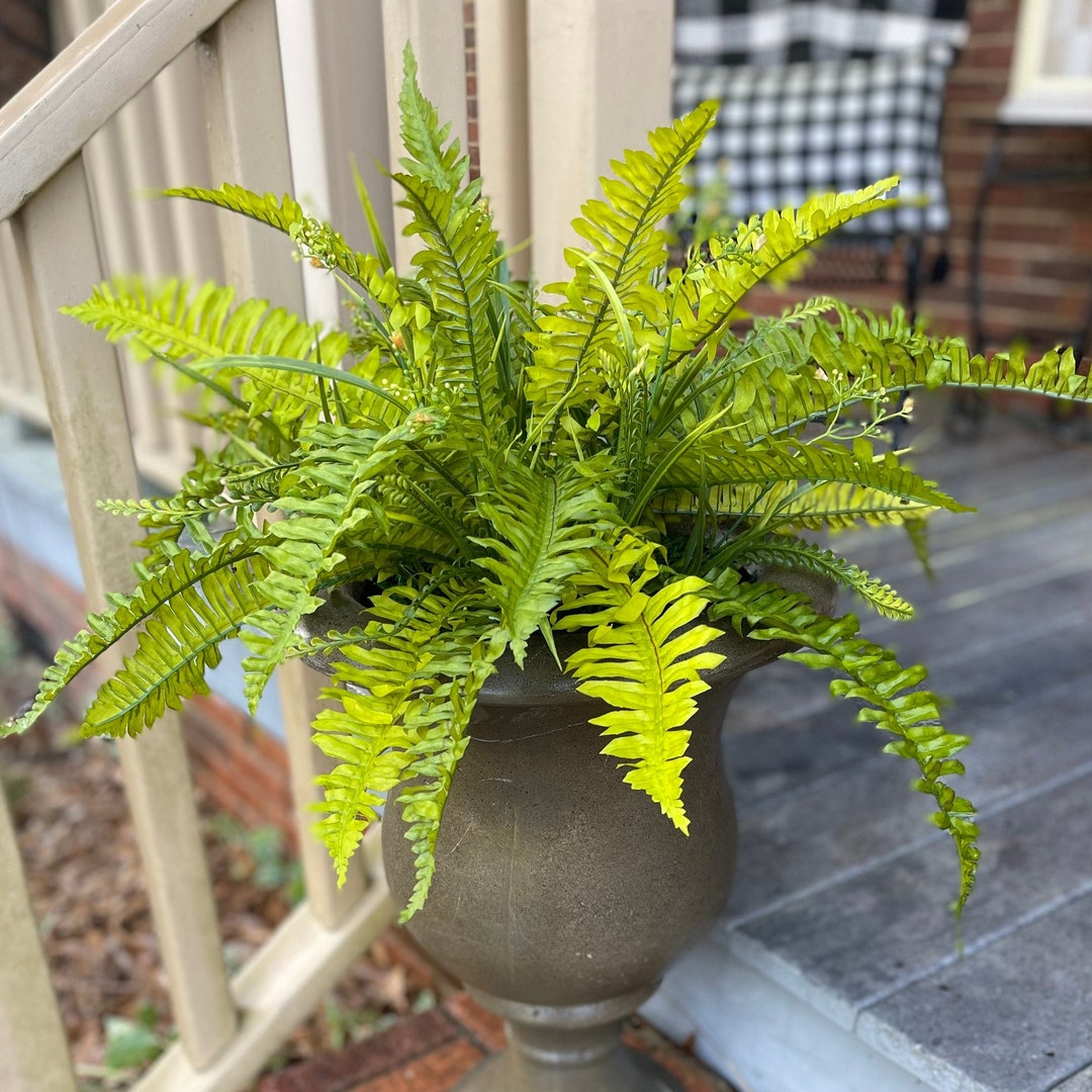 Urn Filler for Spring, Faux Fern Plant, Boston Fern, Spring Front Porch ...