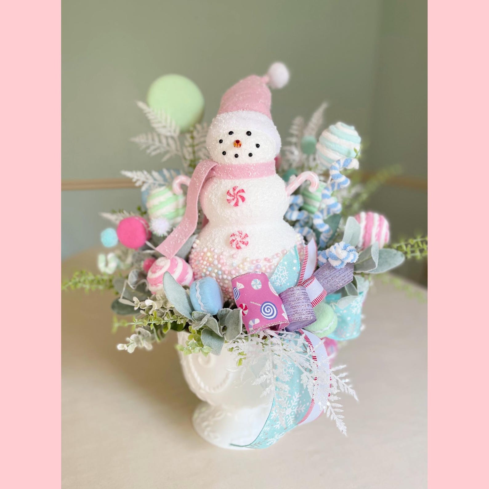 Pink Snowman Christmas Centerpiece, Pink Christmas Decor, Large Snowman ...