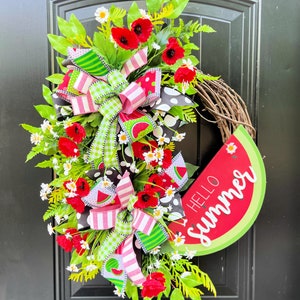 Summer Watermelon Wreath for Front Door, Watermelon Door Sign ...