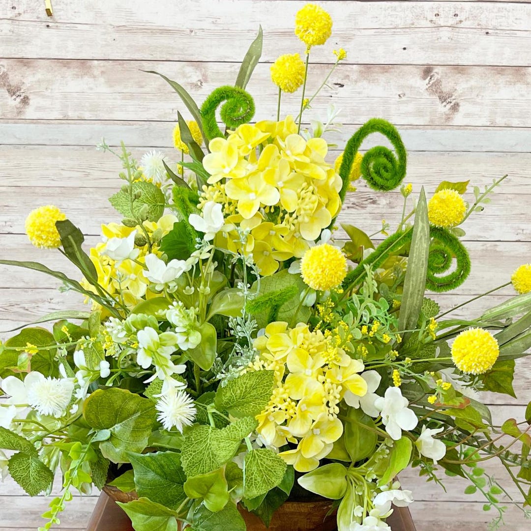 Spring Floral Centerpiece for Dining Table, Yellow and White Silk ...