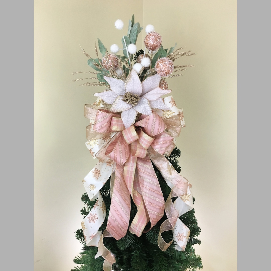 Pink Christmas Tree Topper, Rose Gold Christmas Bow, Pink Christmas ...