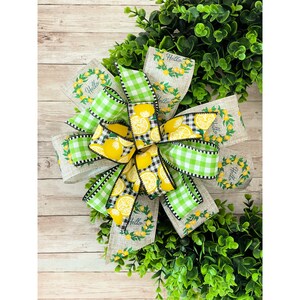 Lemon Bow for Wreath, Kitchen Lemon Bow, Lemon Wired Ribbon Bow, Lemon ...