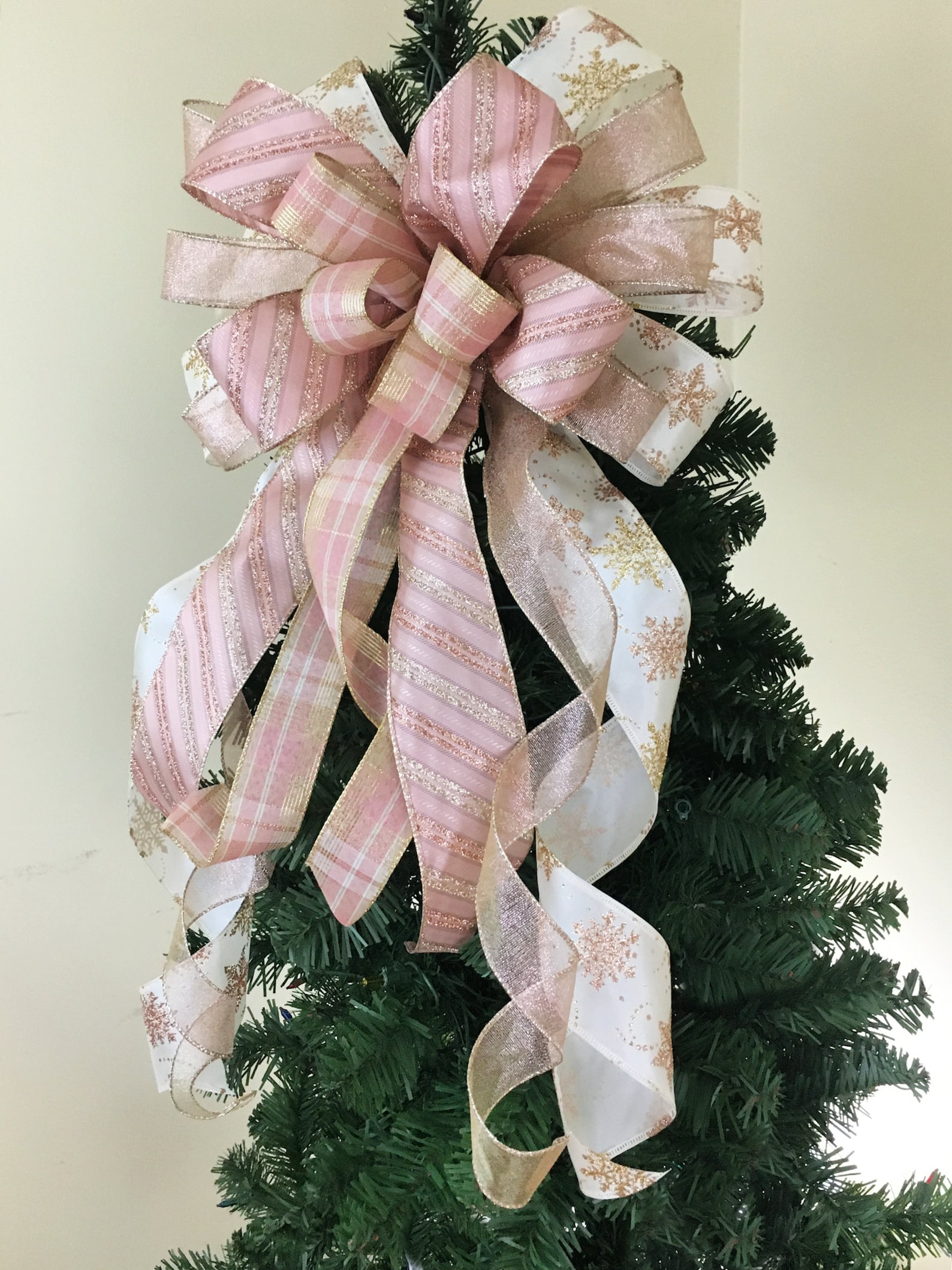 Pink Christmas Tree Topper Pink Christmas Tree Bow Rose Gold - Etsy