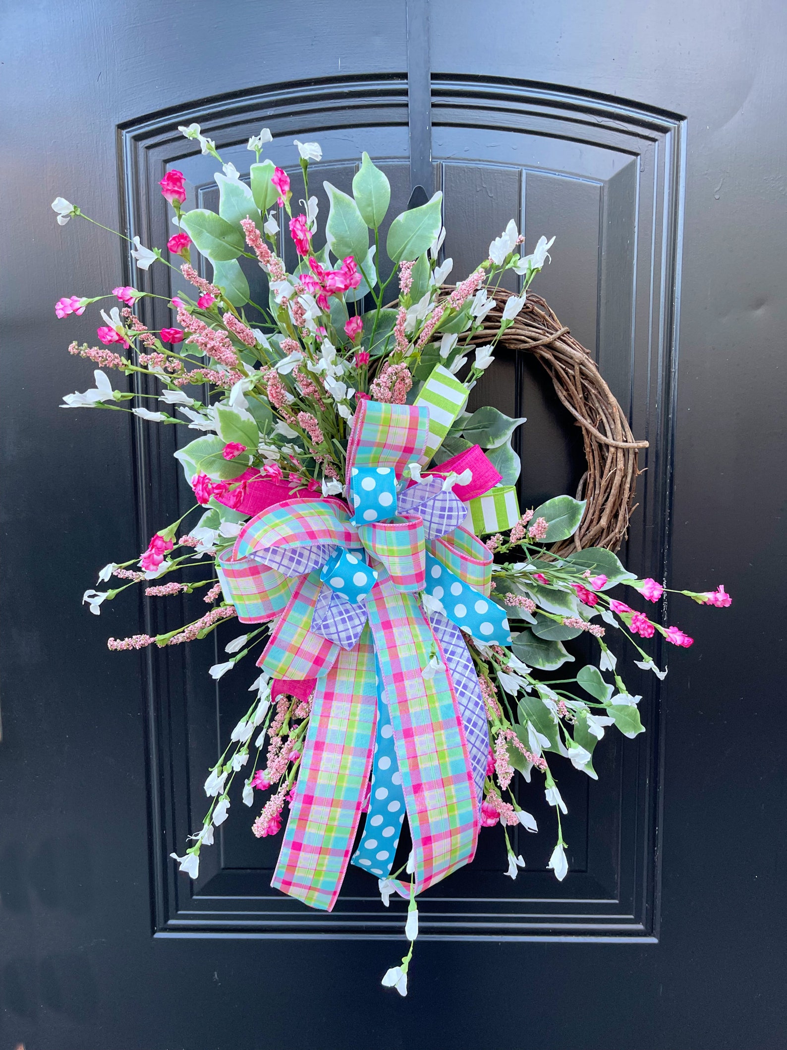 Spring Grapevine Wreath for Front Door Pink and White Spring - Etsy