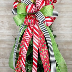 Whimsical Tree Topper, Red and Green Tree Topper, Christmas Tree Bow ...