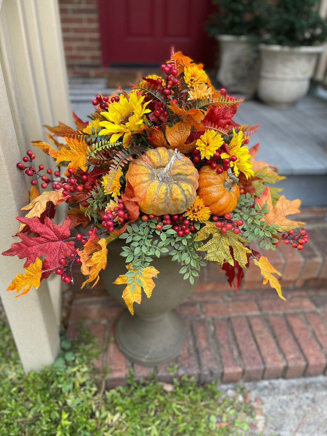 Fall Front Porch Planter, Fall Urn Filler for Outdoors, Fall Floral ...