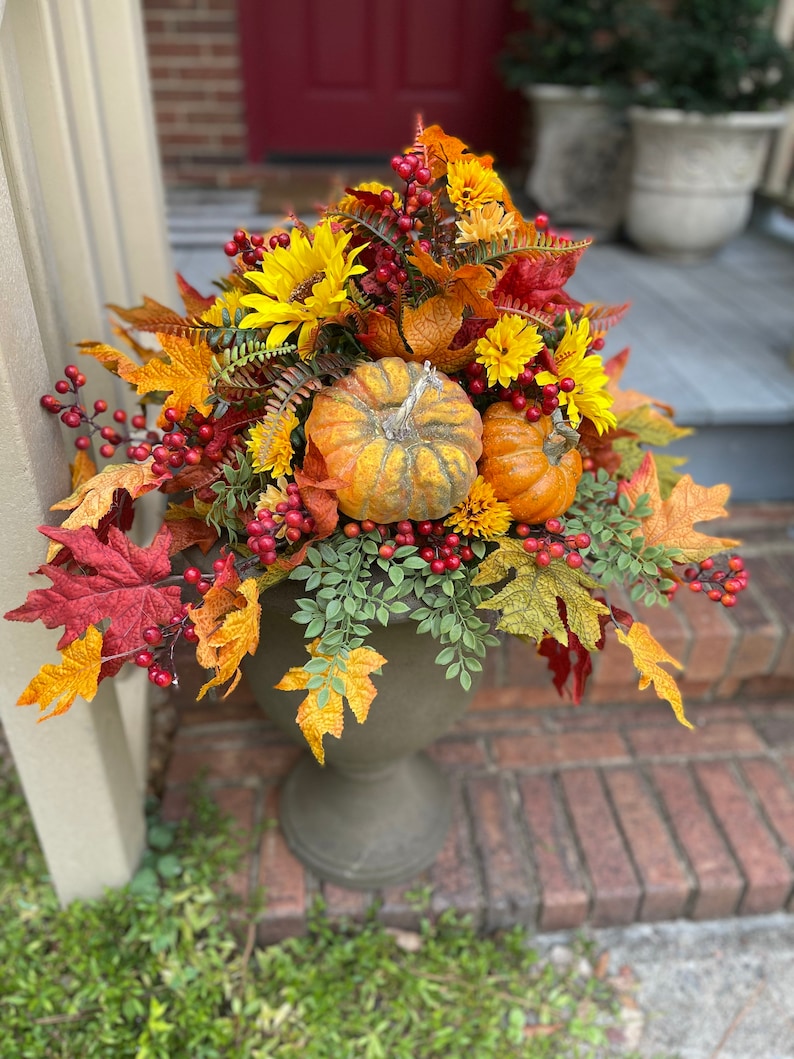Fall Front Porch Planter, Fall Urn Filler for Outdoors, Fall Floral ...