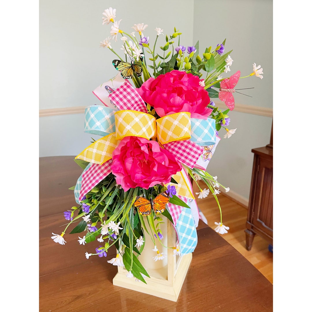 Spring Lantern Swag, Lantern Centerpiece With Flowers, Spring Lantern ...