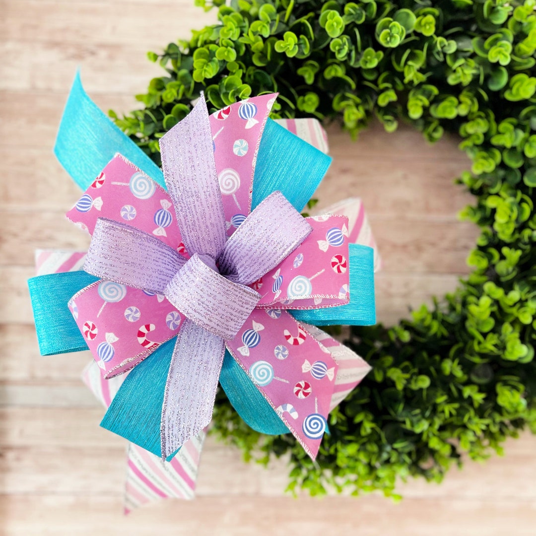Pink Candy Christmas Bow, Pastel Candyland Christmas Decor, Candyland ...