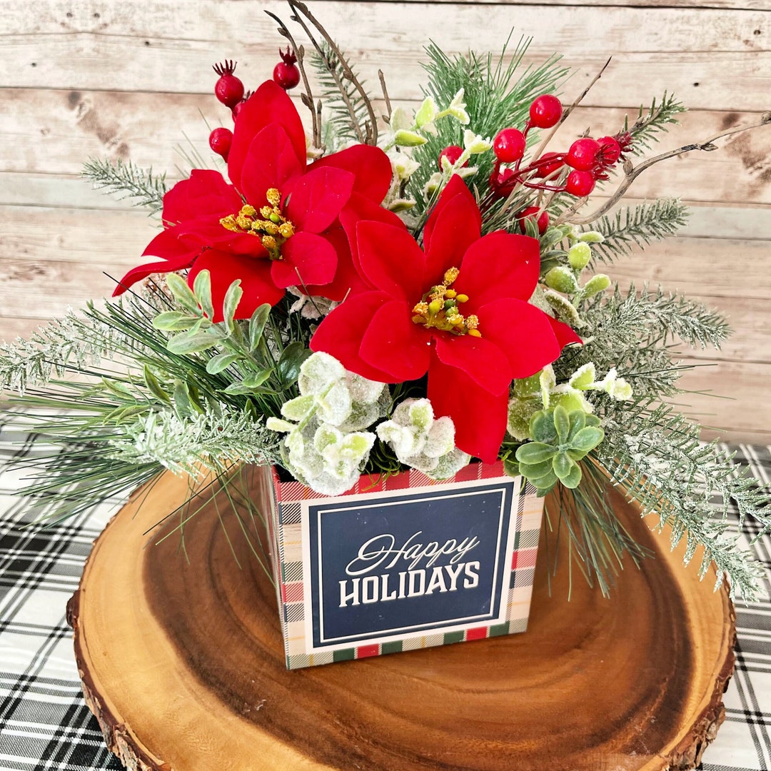 Poinsettia Arrangement, Small Christmas Arrangement, Christmas Floral ...