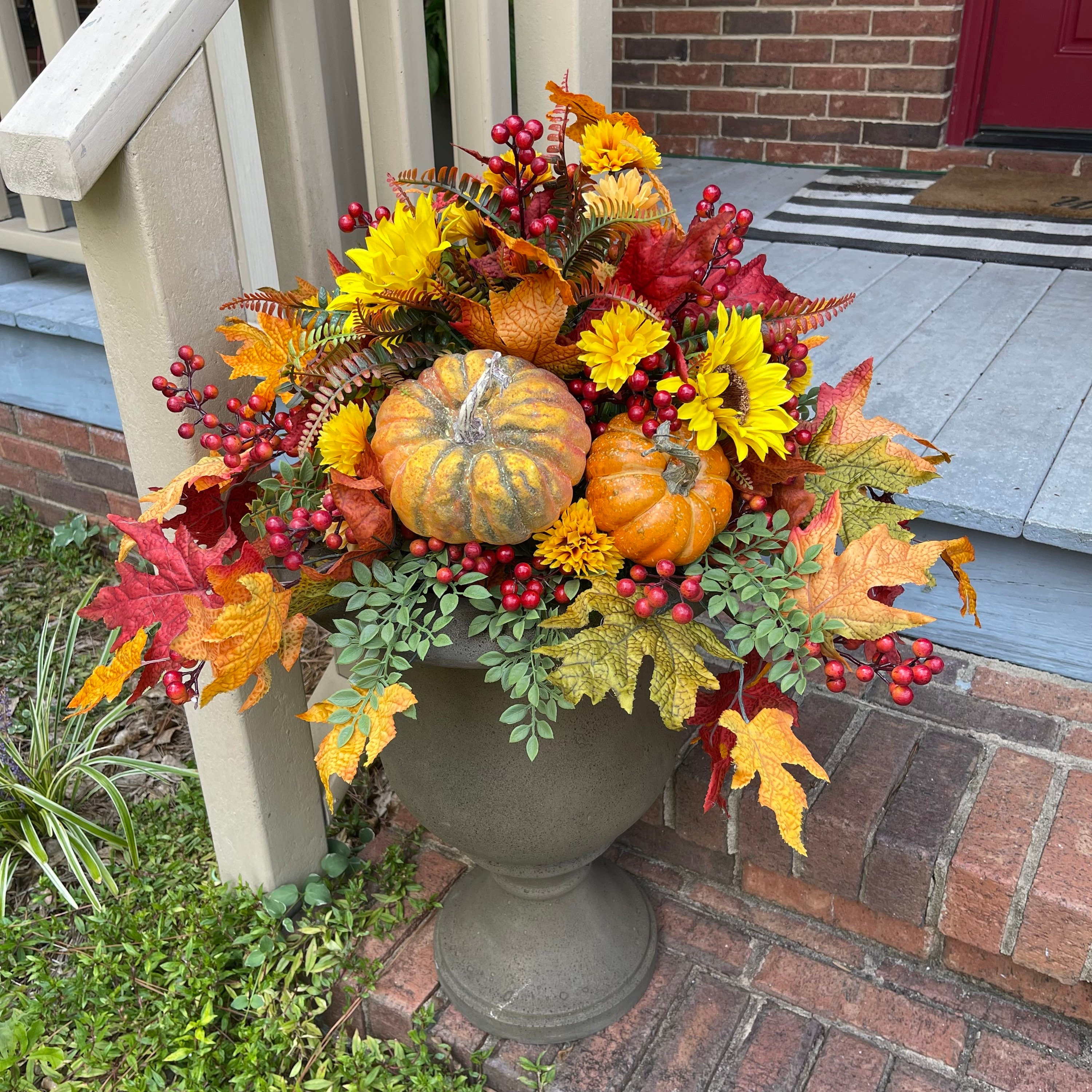 Fall Front Porch Planter, Fall Urn Filler for Outdoors, Fall Floral ...