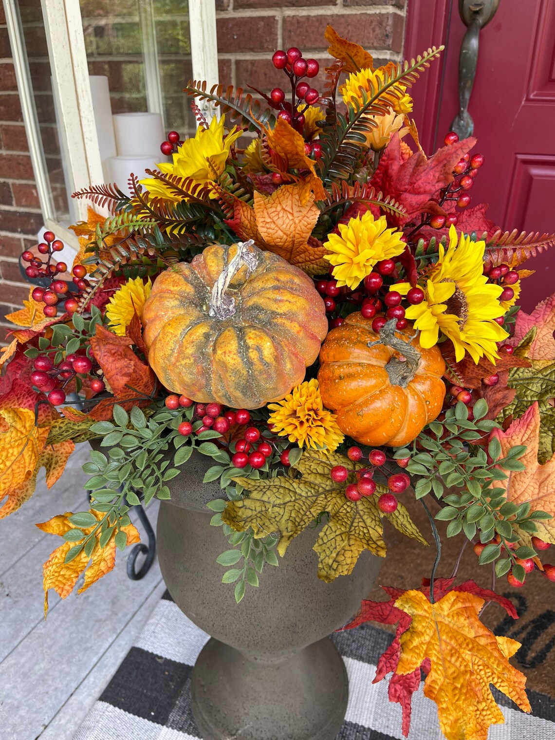Fall Front Porch Planter, Fall Urn Filler for Outdoors, Fall Floral ...