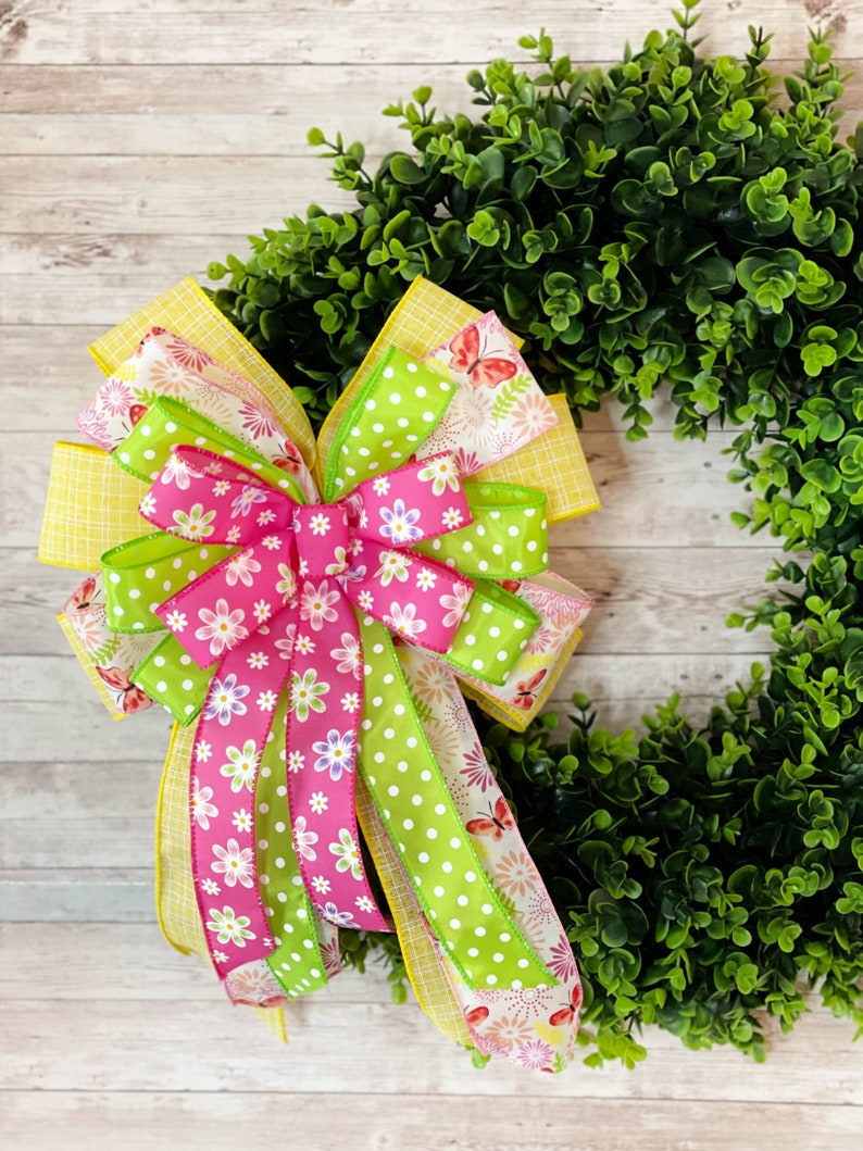Spring Wreath Bow, Spring Butterfly Wreath Bow, Butterfly Ribbon Bow ...