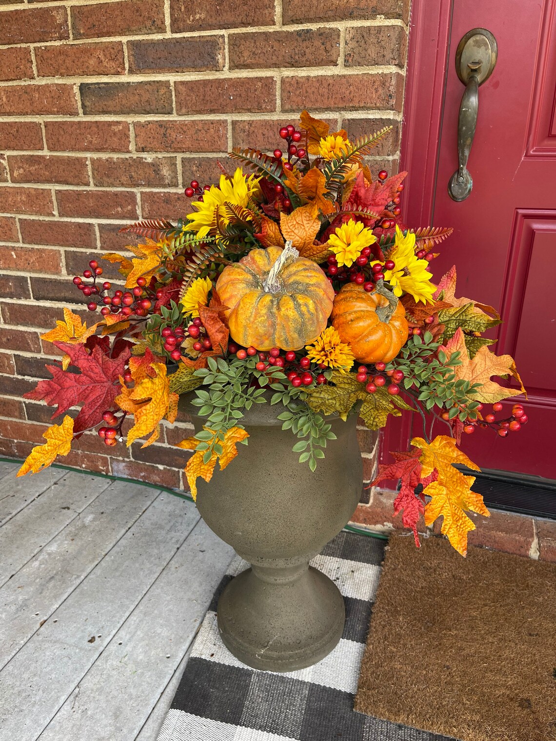 Fall Front Porch Planter, Fall Urn Filler for Outdoors, Fall Floral ...