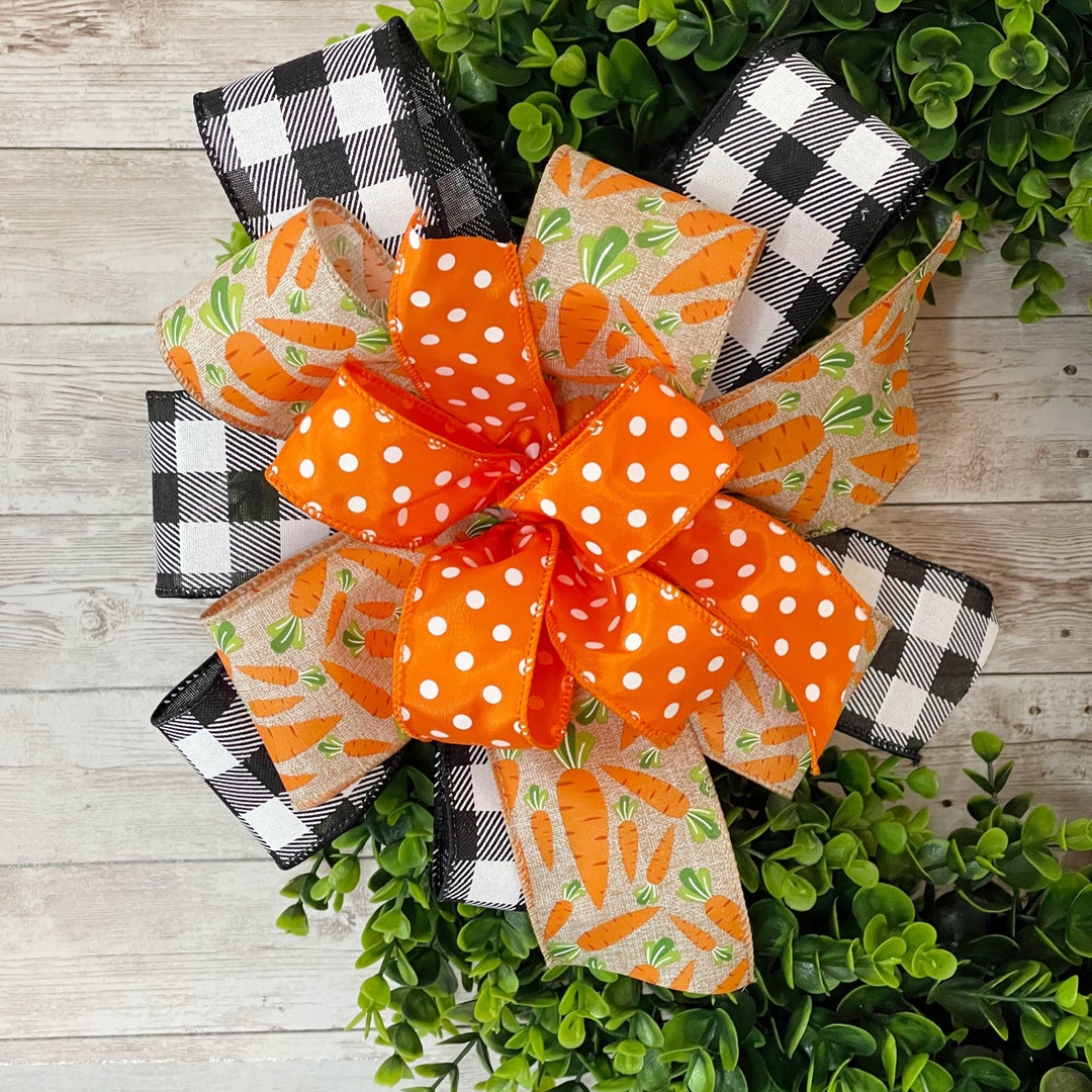 Easter Wreath Bow, Easter Bow With Carrots, Carrot Ribbon Bow, Easter ...