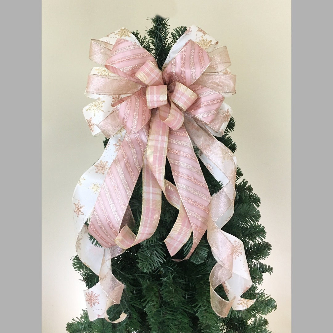 Pink Christmas Tree Topper, Pink Christmas Tree Bow, Rose Gold ...