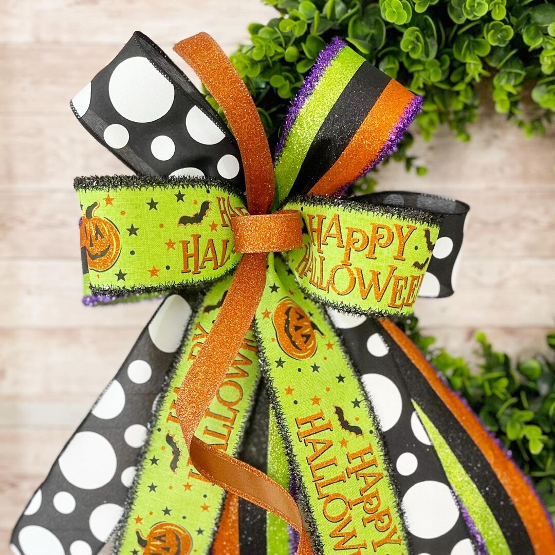 Large Halloween Wreath Bow, Happy Halloween Bow, Halloween Swag Bow ...