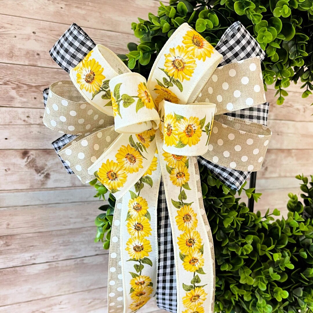 Fall Sunflower Bow for Wreaths, Sunflower Bow for Lantern, Sunflower ...