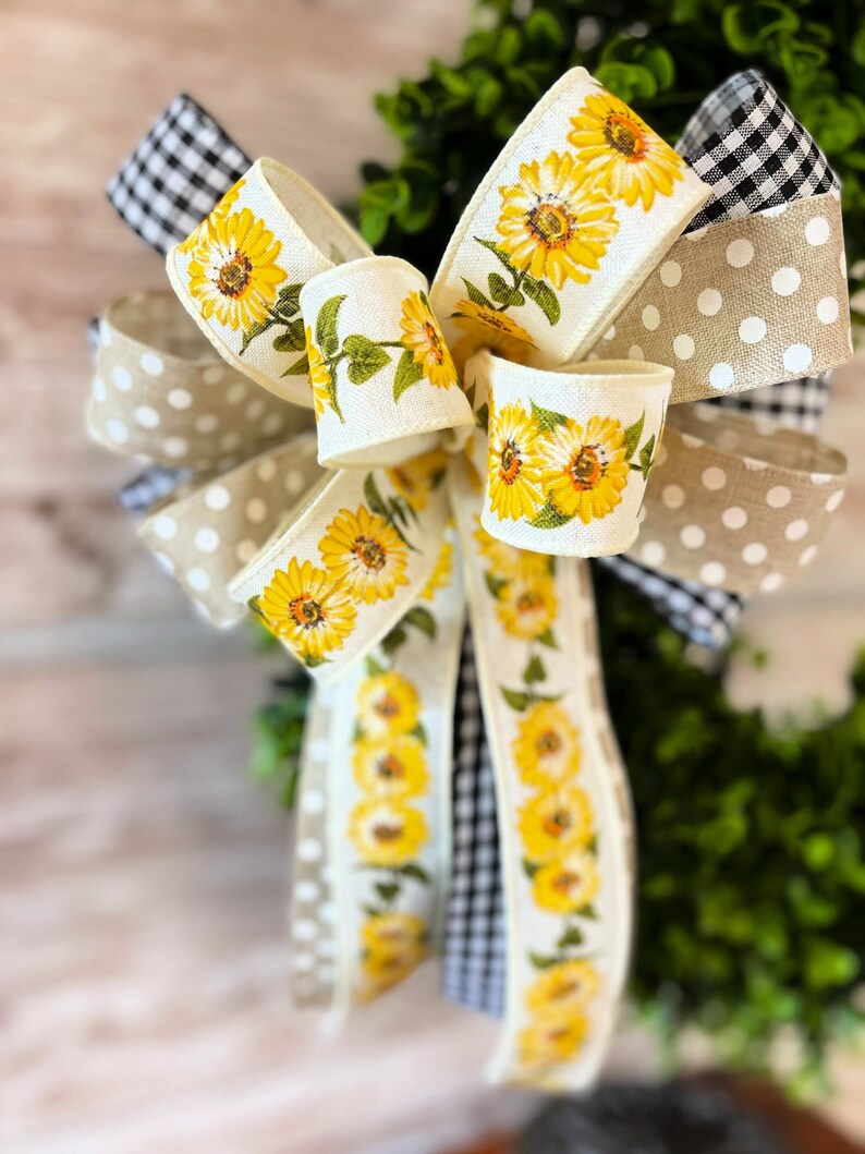 Fall Sunflower Bow for Wreaths Sunflower Bow for Lantern - Etsy