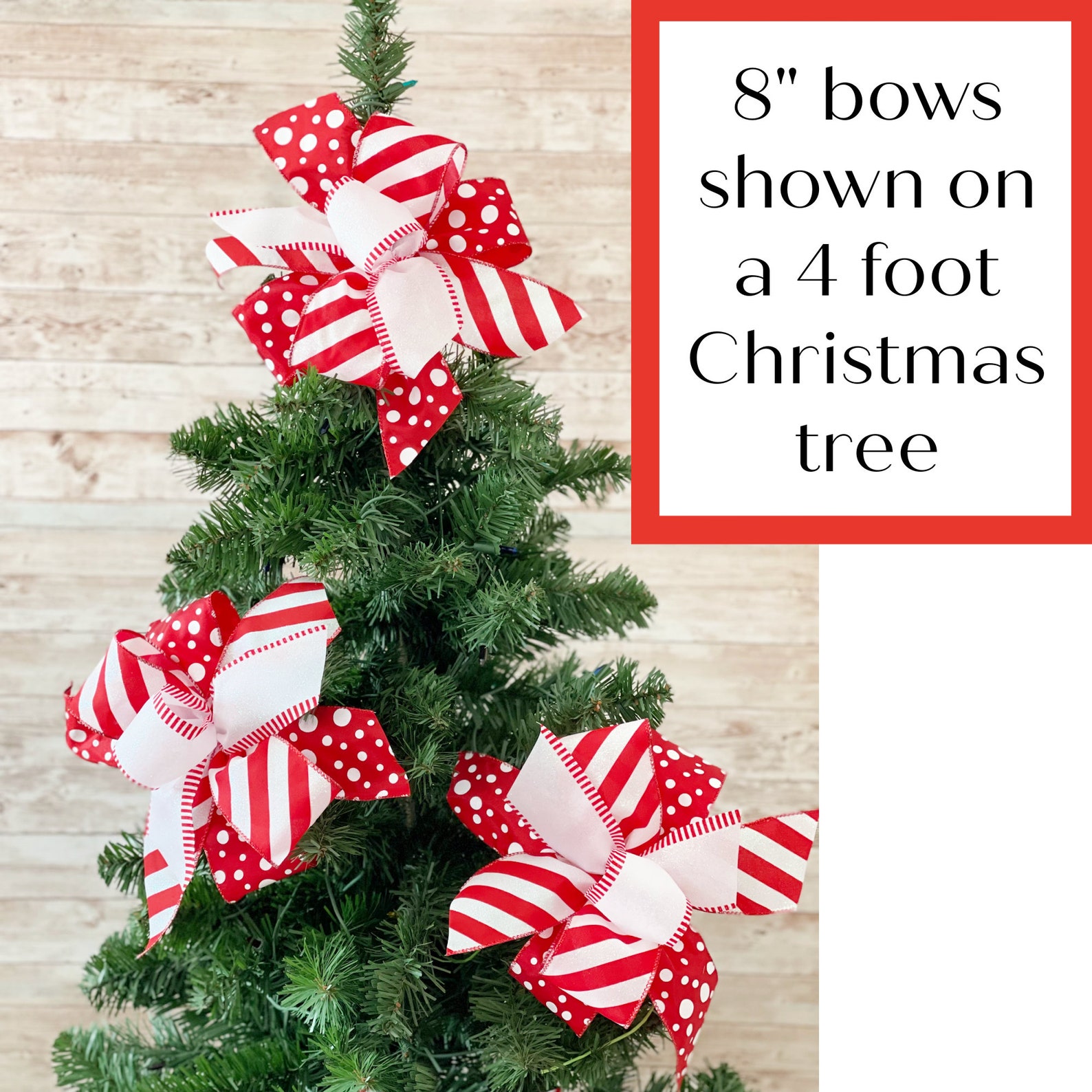 Red and White Christmas Bows, Christmas Tree Bows Set, Set of Christmas ...
