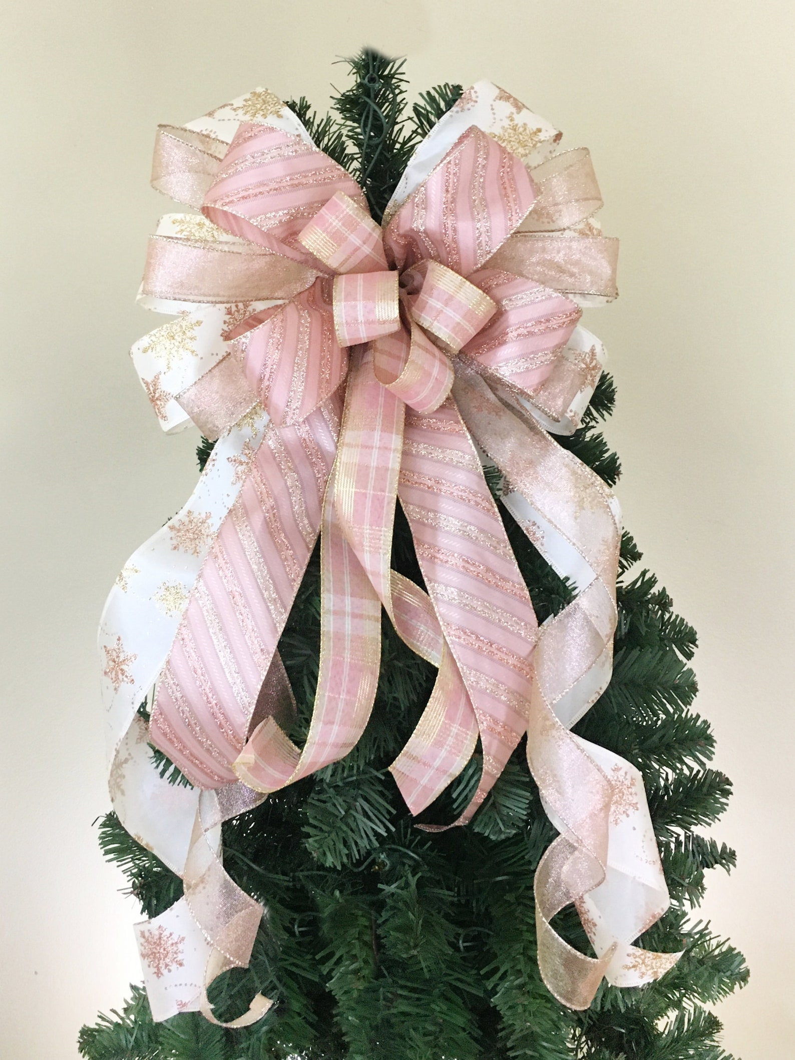 Pink Christmas Tree Topper Pink Christmas Tree Bow Rose Gold - Etsy