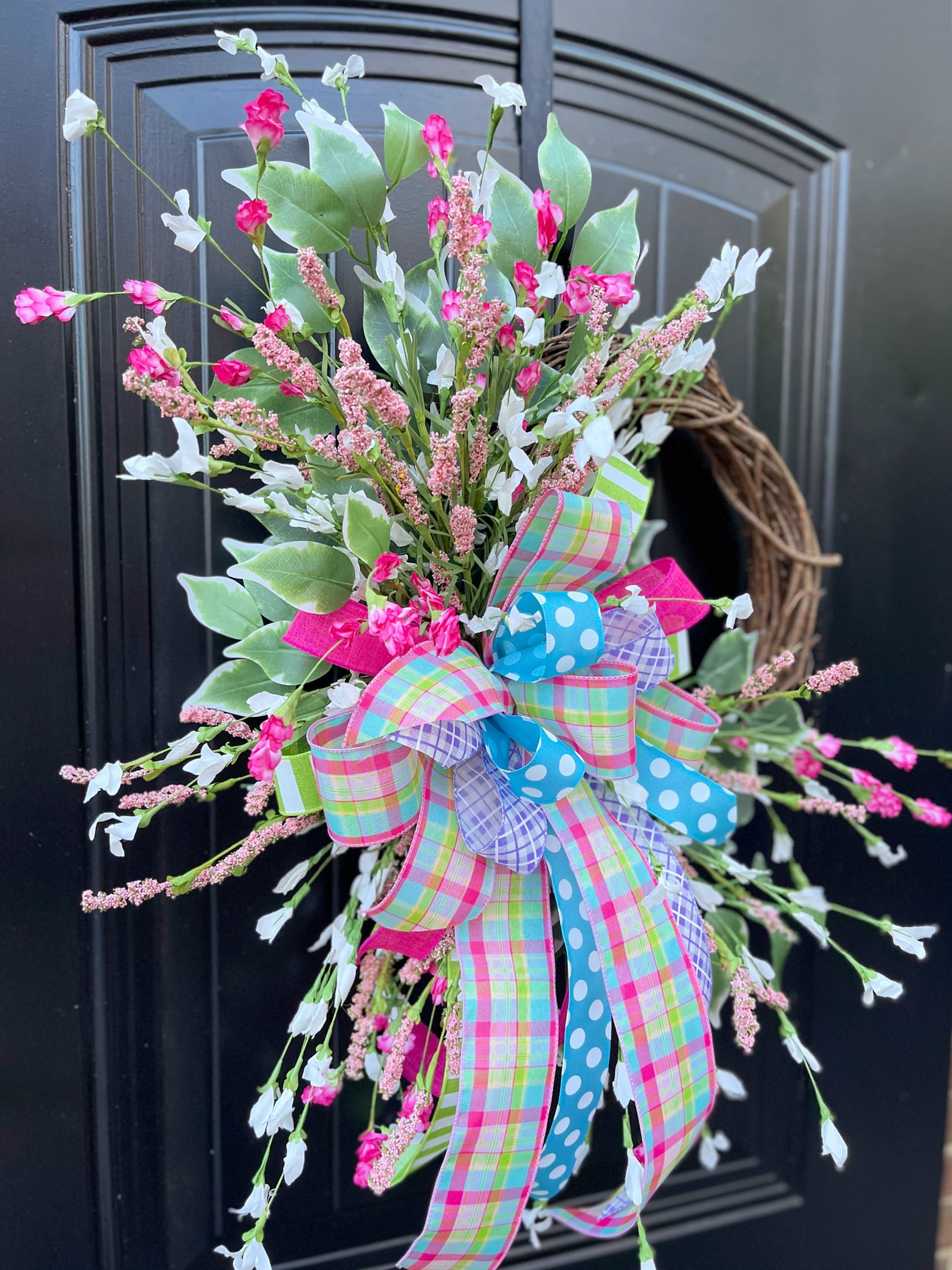 Spring Grapevine Wreath for Front Door Pink and White Spring - Etsy