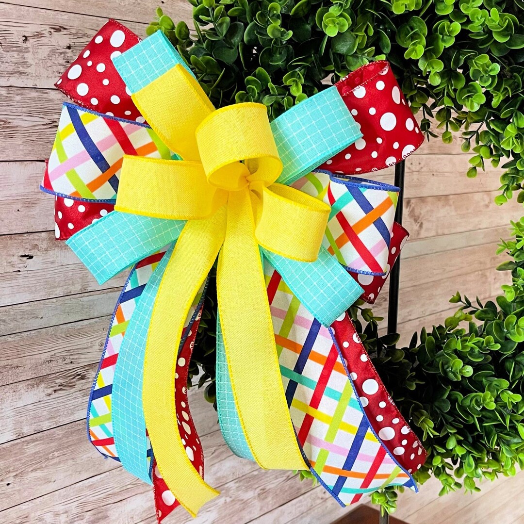 Colorful Summer Wreath Bow, Bow for Wreath, Summer Lantern Bow, Summer ...