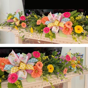 Spring Floral Garland, Spring Garland for Mantle, Easter Mantle Decor ...