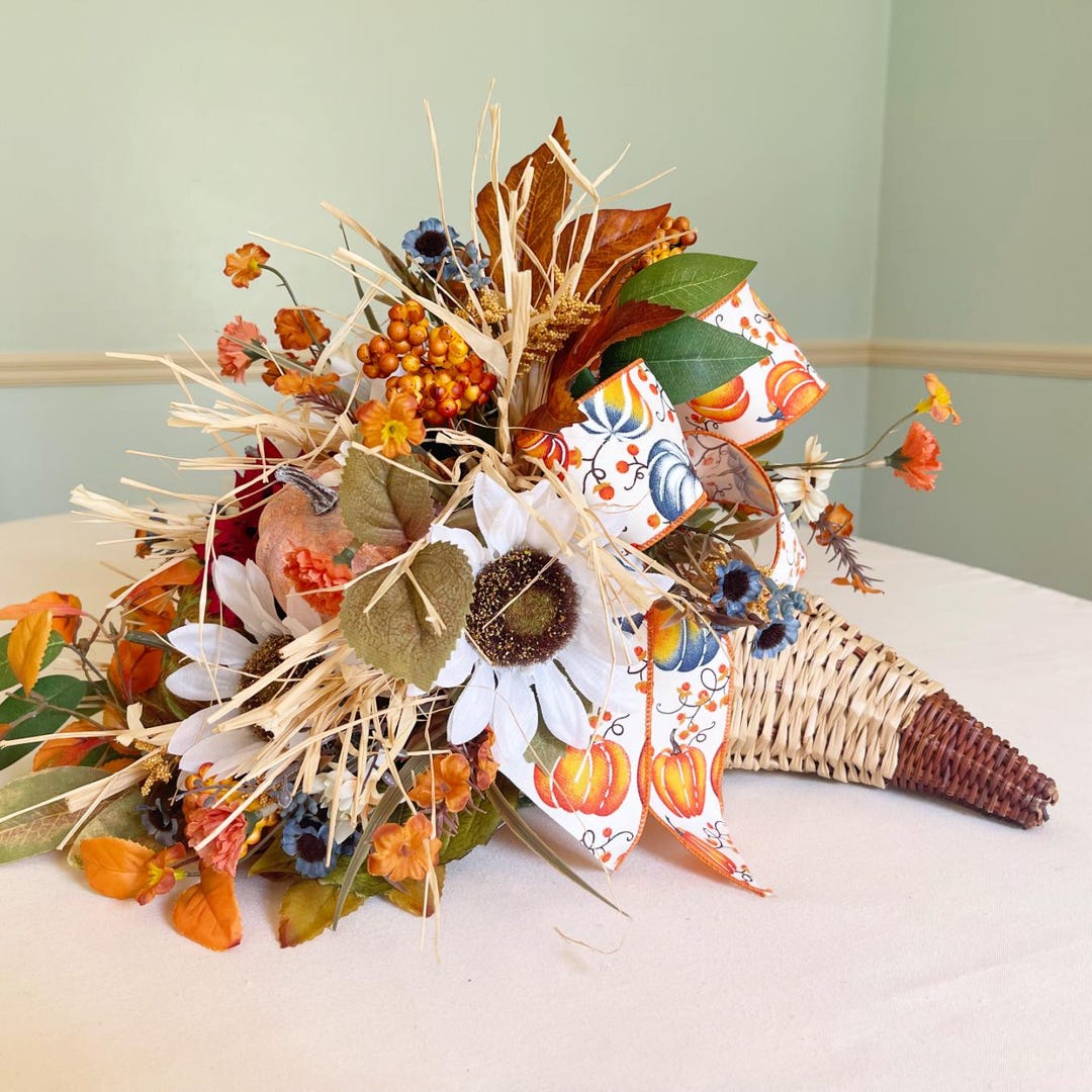 Fall Cornucopia Centerpiece, Thanksgiving Floral Arrangement, Fall ...