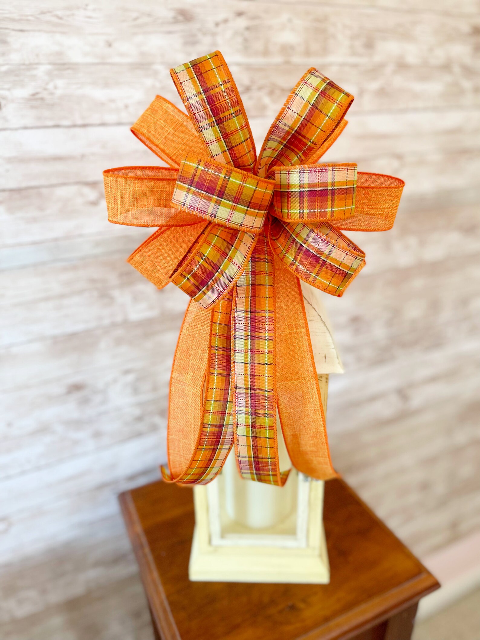 Orange Fall Bow for Wreath, Fall Plaid Bow, Thanksgiving Wreath Bow ...