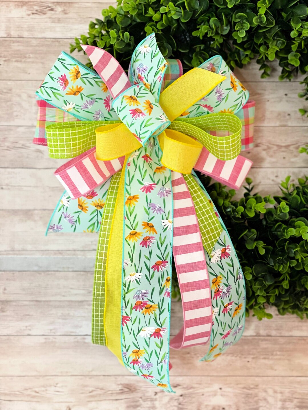 Spring Wreath Bow, Spring Butterfly Wreath Bow, Butterfly Ribbon Bow ...
