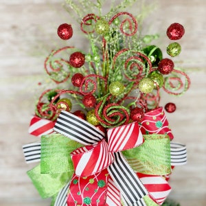 Whimsical Tree Topper, Red and Green Tree Topper, Christmas Tree Bow ...