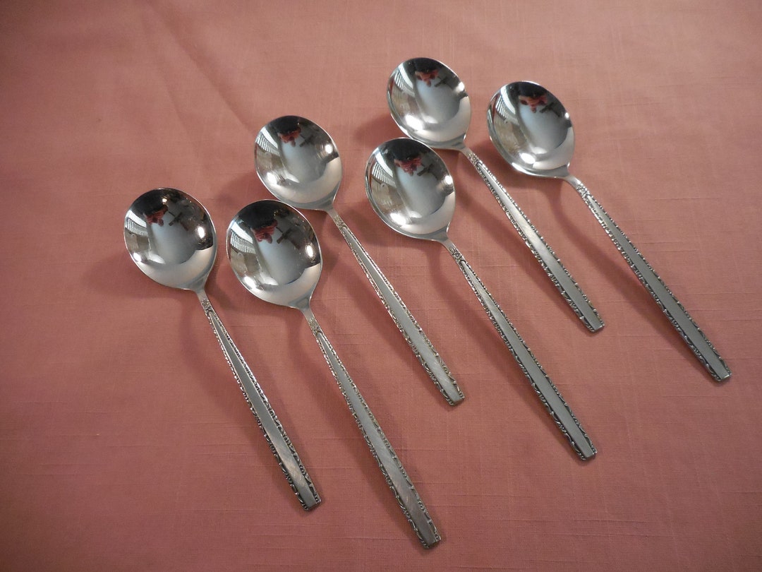 Vintage Oneida Community VIA ROMA Stainless Round Bowl GUMBO Spoons Set ...
