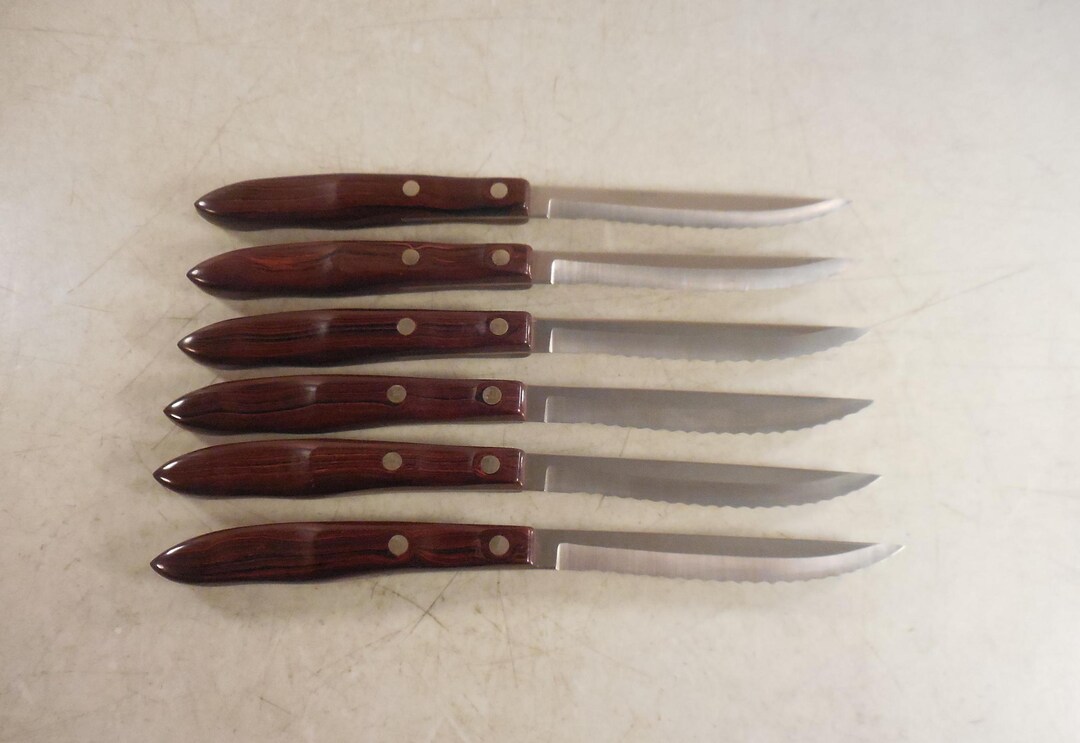 Vintage Sears Craftsman Stainless USA Serrated Steak Knife Set of 6 MCM ...