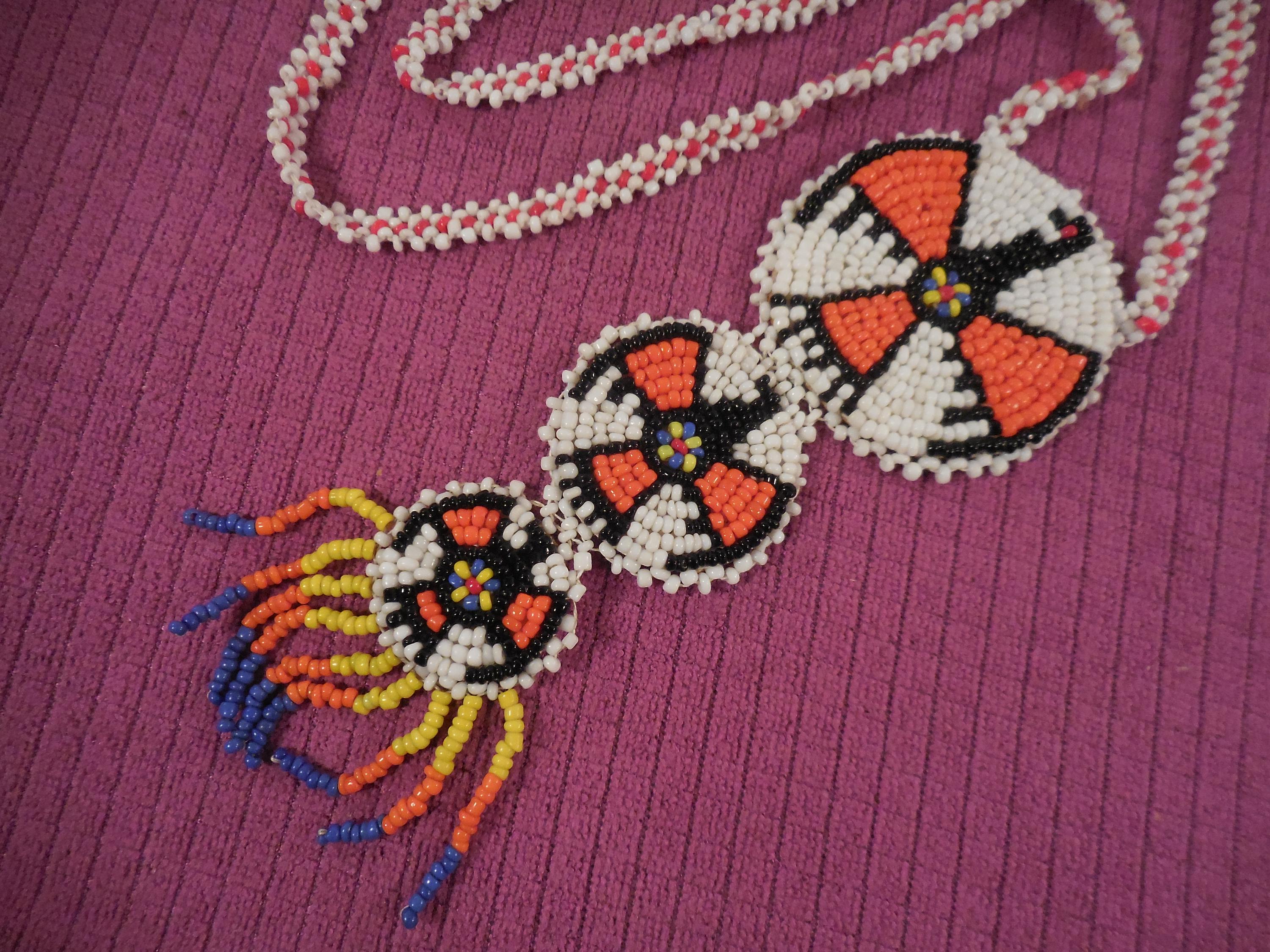 Vintage Native American THUNDERBIRD MEDALLION 3 Tier Seed Bead Necklace ...