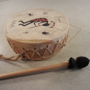 Native American Two Sided Rawhide Drum With Beater Handpainted Signed L ...