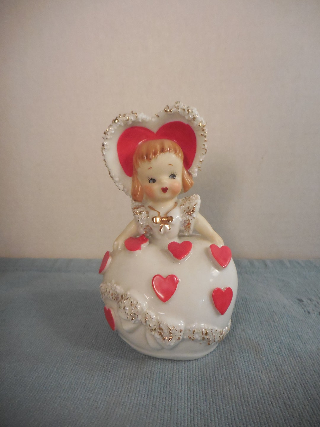 Vintage Lefton VALENTINE GIRL Bell Figurine Figure Heart Dress SWEET ...