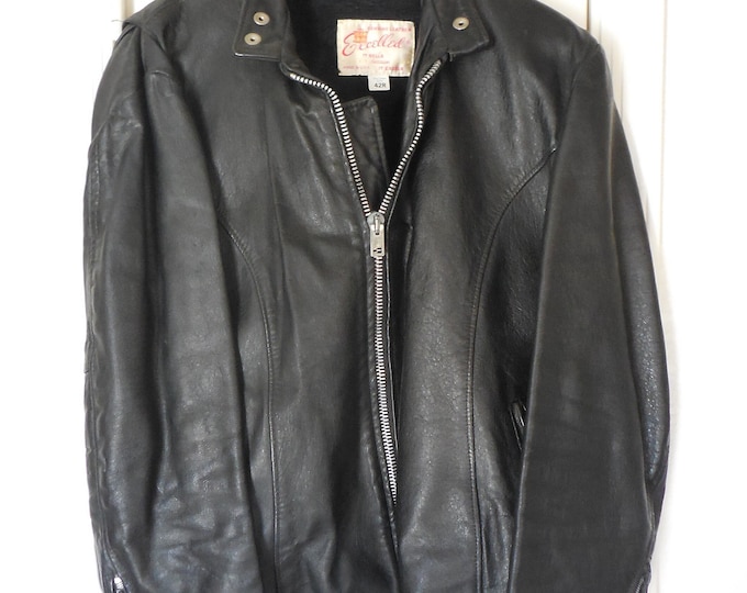 Vintage EXCELLED Black Leather Motorcycle Jacket Biker Lined Mens 42R ...