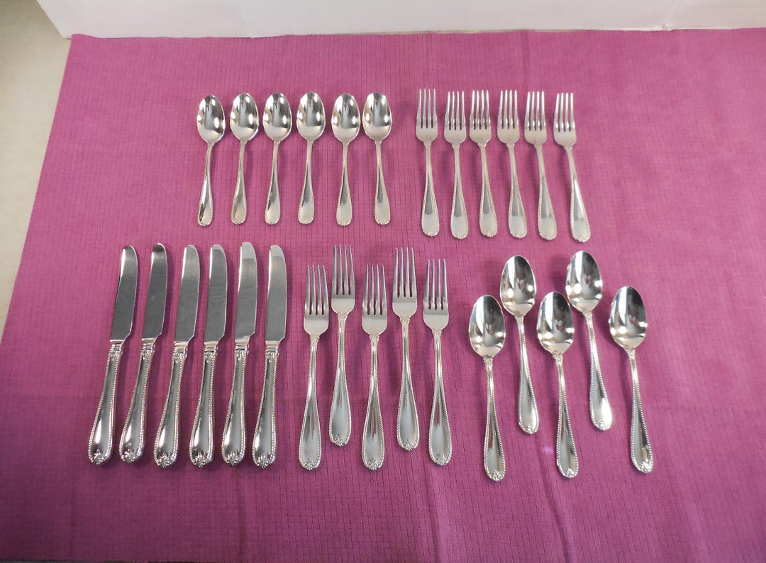 Lenox Tudor Bead August Rope 18/10 Stainless Flatware Silverware 28 Pieces Serves 6(-2)* SWEET ...