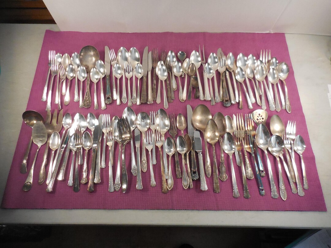100 Pieces Silverplate* Scrap Flatware Arts Crafts Silverware Spoons ...