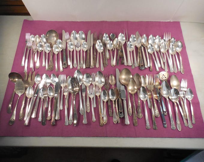 100 Pieces Silverplate* Scrap Flatware Arts Crafts Silverware Spoons ...