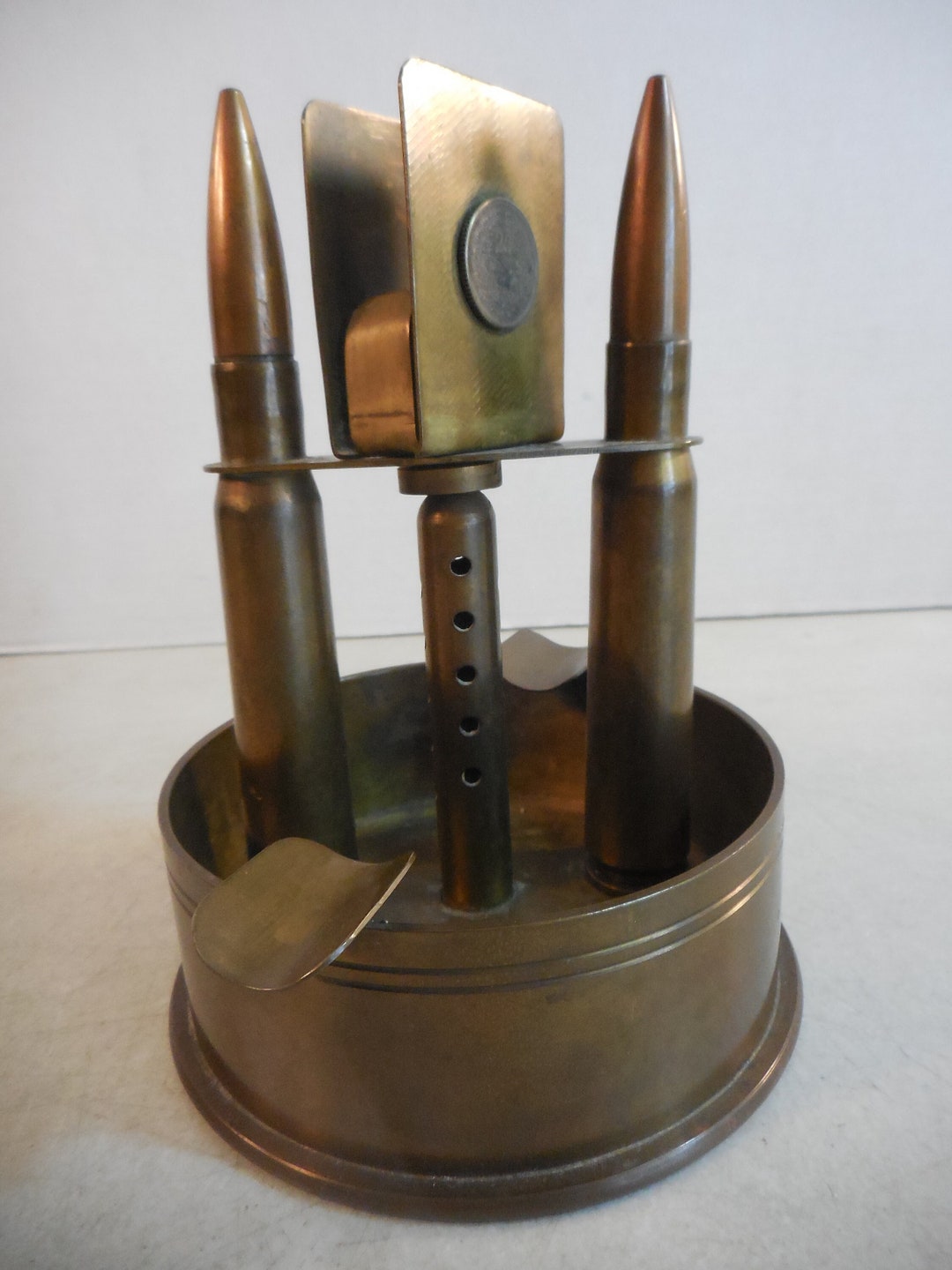 WWII 1944 Artillery Brass Shell Empty Casing Trench Art Ashtray Signed ...