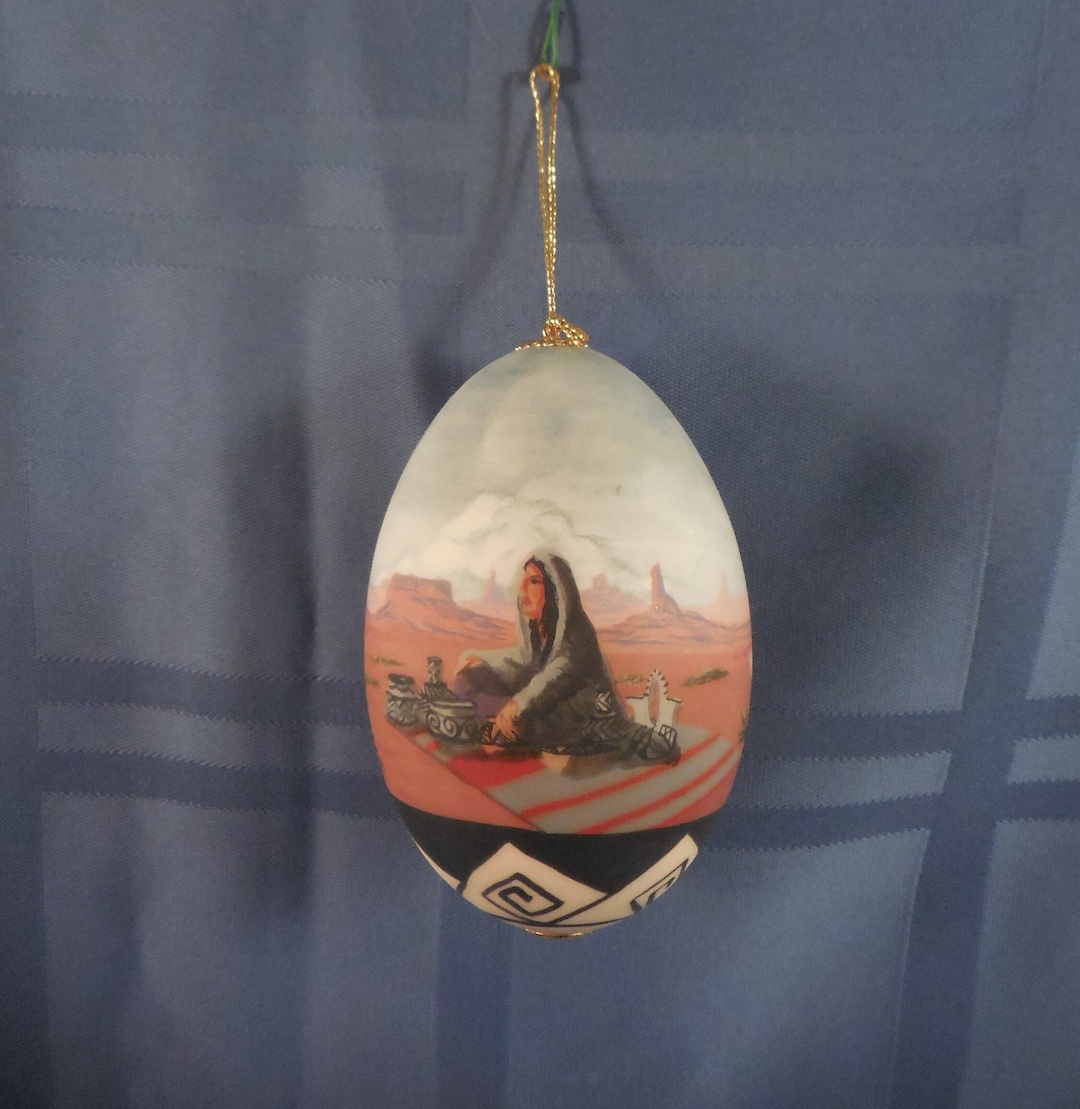Native American Hand Painted Egg Shaped Ornament Unusual and Beautiful ...