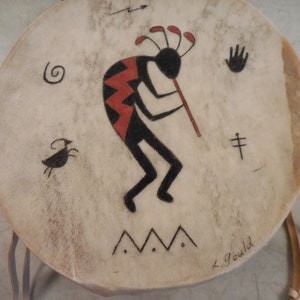Native American Two Sided Rawhide Drum With Beater Handpainted Signed L ...