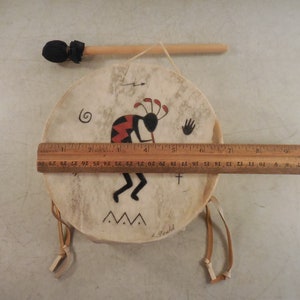 Native American Two Sided Rawhide Drum With Beater Handpainted Signed L ...