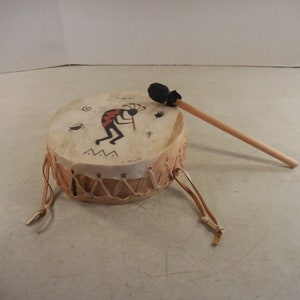Native American Two Sided Rawhide Drum With Beater Handpainted Signed L ...