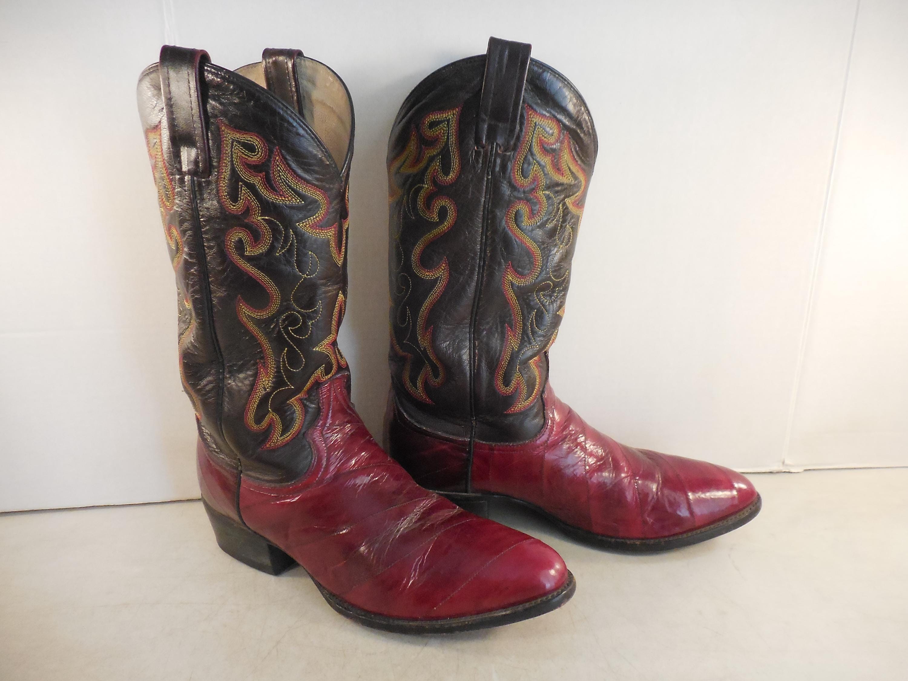 Vintage Dan Post Exotic Eel Style Vamp Leather Cowboy Western Boots ...