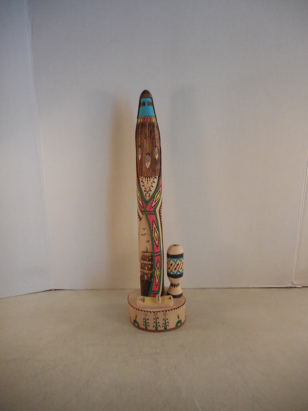 Native American Signed YAZZIE Kachina Doll Long Hair Corn Carved Wood ...