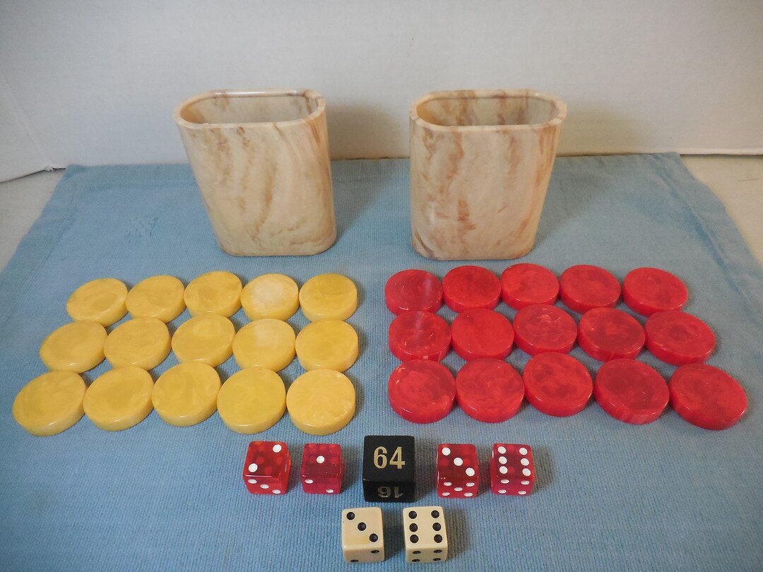 Vintage MCM Bakelite CARDINAL Backgammon 30 Red/butterscotch Checkers ...