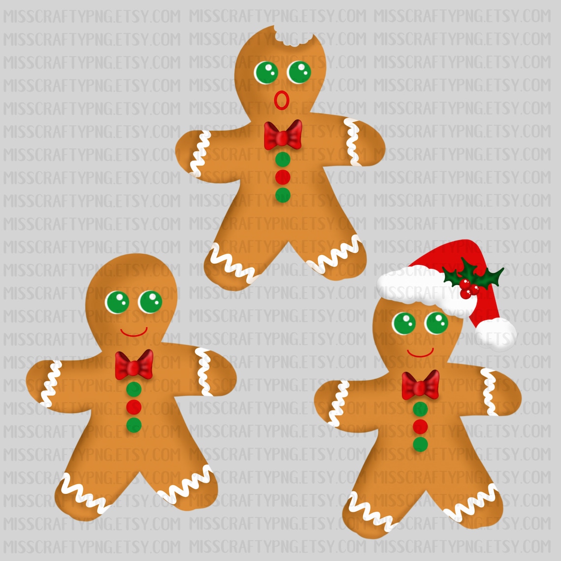Gingerbread Man Clip Art Set of Three Gingerbread Men PNG | Etsy